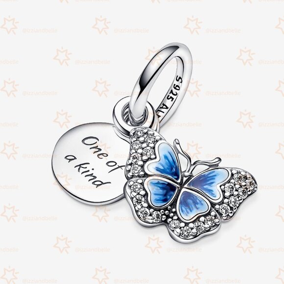 Pandora | Jewelry | Pandora Blue Butterfly Quote Double Dangle Charm ...